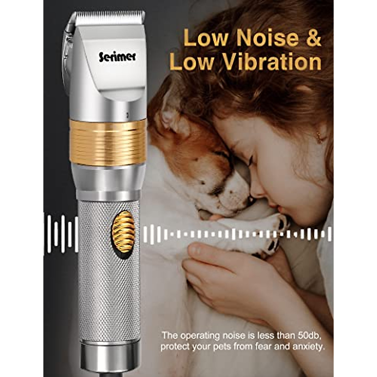 serimer Dog Clippers for Grooming, Professional 15V Heavy Duty Dog Shaver Grooming Kit,Pet Hair Trimmer for Thick Coats,Low Noise Dog Grooming Shears with Guard Combs Brush for Dogs Cats and Animal