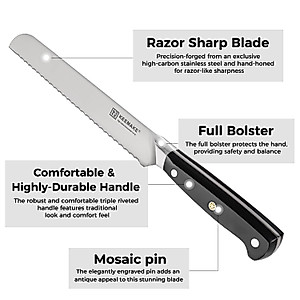 KEEMAKE Bread Knife 8 Inch, Serrated Knife for Sourdough Bread, High Carbon Stainless Steel Razor Sharp Bread Slicing Knife, Professional Cutting Knife for Homemade Bread, Bagels, Cake