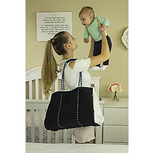 QOGiR Neoprene Multipurpose Beach Bag Tote with Inner Zipper Pocket (Black, X-Large) …