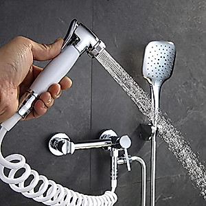 MINJING Bidet Sprayer Kit for Toilet Chrome Multifunction Wall Mounted Bidet Attachment Faucet Sprayer Kit for Toilet Single Handle Bathroom Toilet Bidet Mixer Spray Kit,B