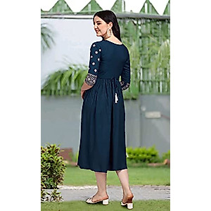 TRENDMALLS Women's Rayon Silk Neck Embroidrey Stitched pleated Kurta/Kurti For Women R17-XL