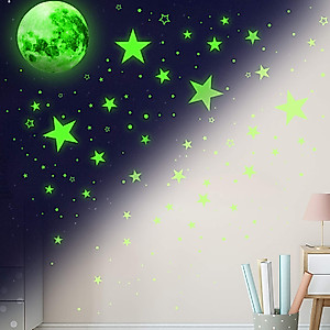 Glow in The Dark Stars for Ceiling,Glow in The Dark Stars and Moon Wall Decals, 1108 Pcs Ceiling Stars Glow in The Dark Kids Wall Decors, Perfect for Kids Nursery Bedroom Living Room(Sky Blue) (Green)