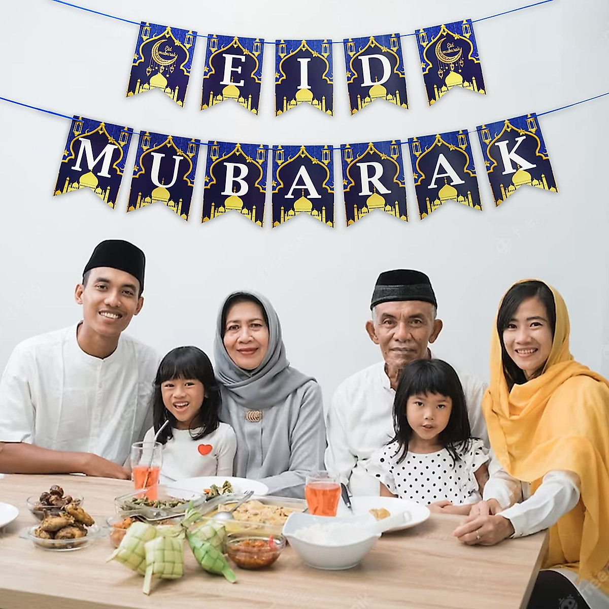 Eid Mubarak Paper Banner Decorations - Happy Eid Party Decorations Hanging Bunting Banner Garland Party Decorations, Ramadan Sign Backdrop for Home Wall Indoor Outdoor