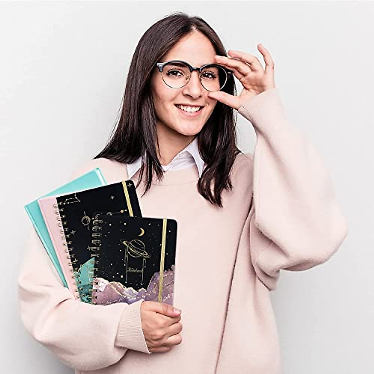 EOOUT 3 Pack Spiral Notebook Journals for Women College Ruled Notebook, 6"x 8.5", 160 Pages, Back Pocket, for Gifts, Office, School Supplies