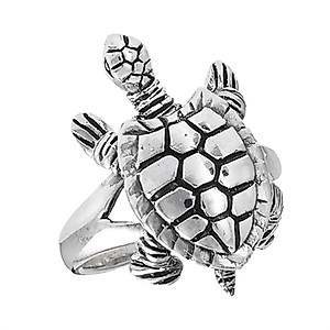Movable Head Legs Tail Turtle Ring Sterling Silver Detail Animal Band Size 9
