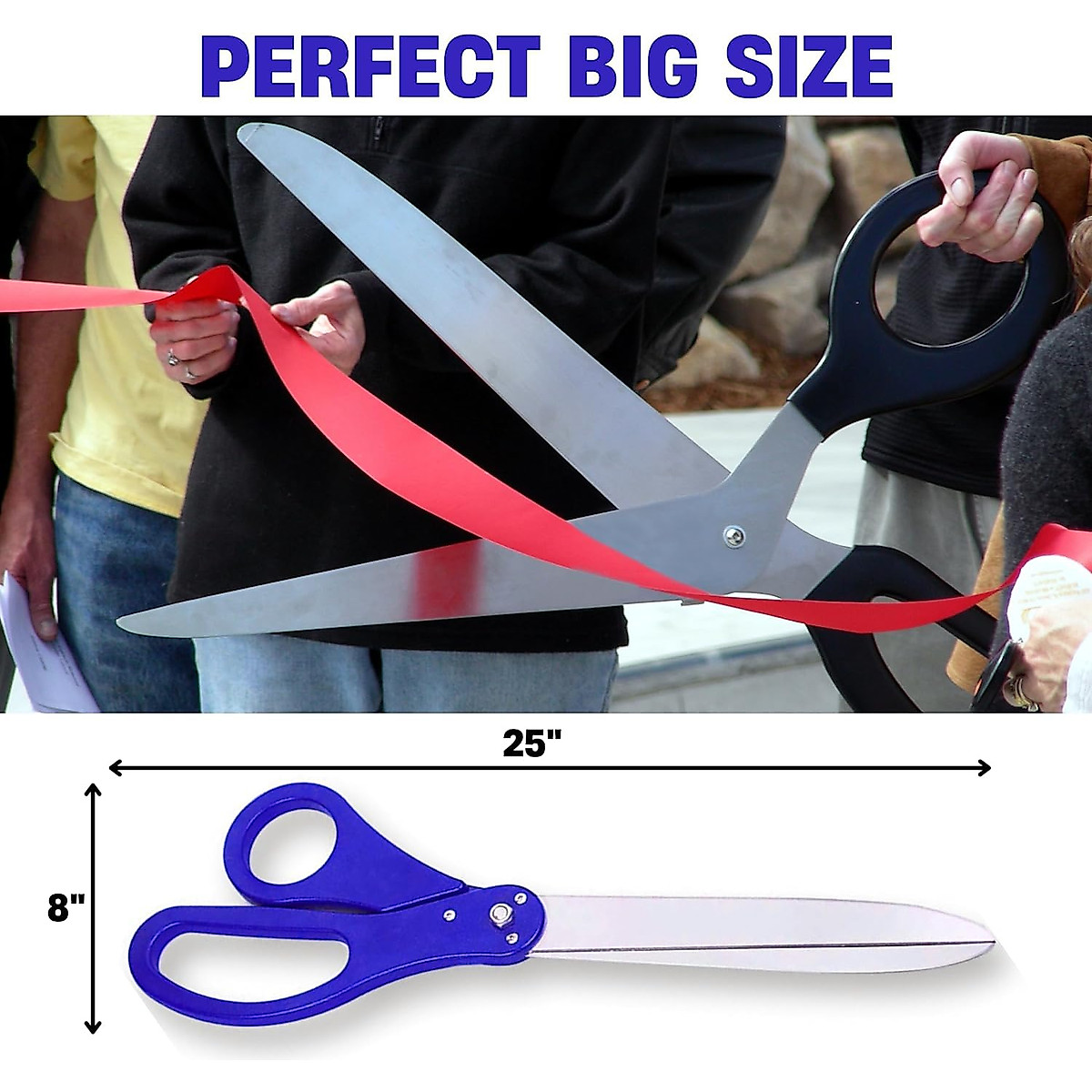 25" Blue Grand Opening Scissors – Blue Giant Scissors for Ribbon Cutting Ceremony Heavy Duty Scissors Giants Ribbon Cutting Scissors for Special Events Inaugurations and Ceremonies