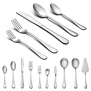 LIANYU 45-Piece Silverware Set with Serving Pieces, Stainless Steel Cutlery Flatware Set Service for 8, Mirror Finish, Dishwasher Safe
