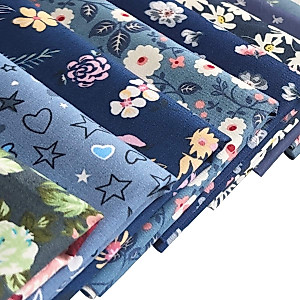 Gnognauq 8pcs Cotton Patchwork Fabric Dark Blue Daisy Pattern Precut Fabric Quarter Bundles for DIY Scrapbook Handmade Sewing, 18 x 22 inches