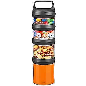 SELEWARE Stackable Snack Jars, Twist Lock Stackable Containers Set, Food Storage Travel Container for Storing Milk Protein Powder Snacks, BPA Free, 4-Piece for 1 Pack (Black, Total 31oz)
