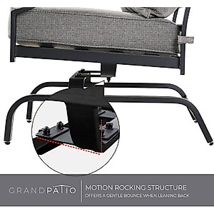 Grand patio Rocking Chairs Patio Chairs Bistro Sets Conversation Chair Set Indoor Outdoor Chat Set Motion Chair A Comfortable Shake of 5-10° Unique Design Patio Set with Grey Cushions 3-Piece