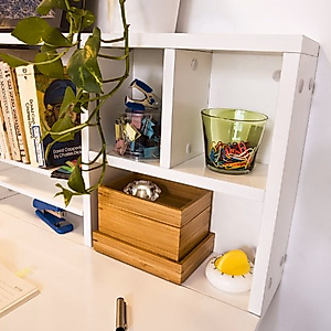 Haotian FWT07-W,White Folding Wooden Wall-Mounted Drop-Leaf Table Desk Integrated with Storage Shelves