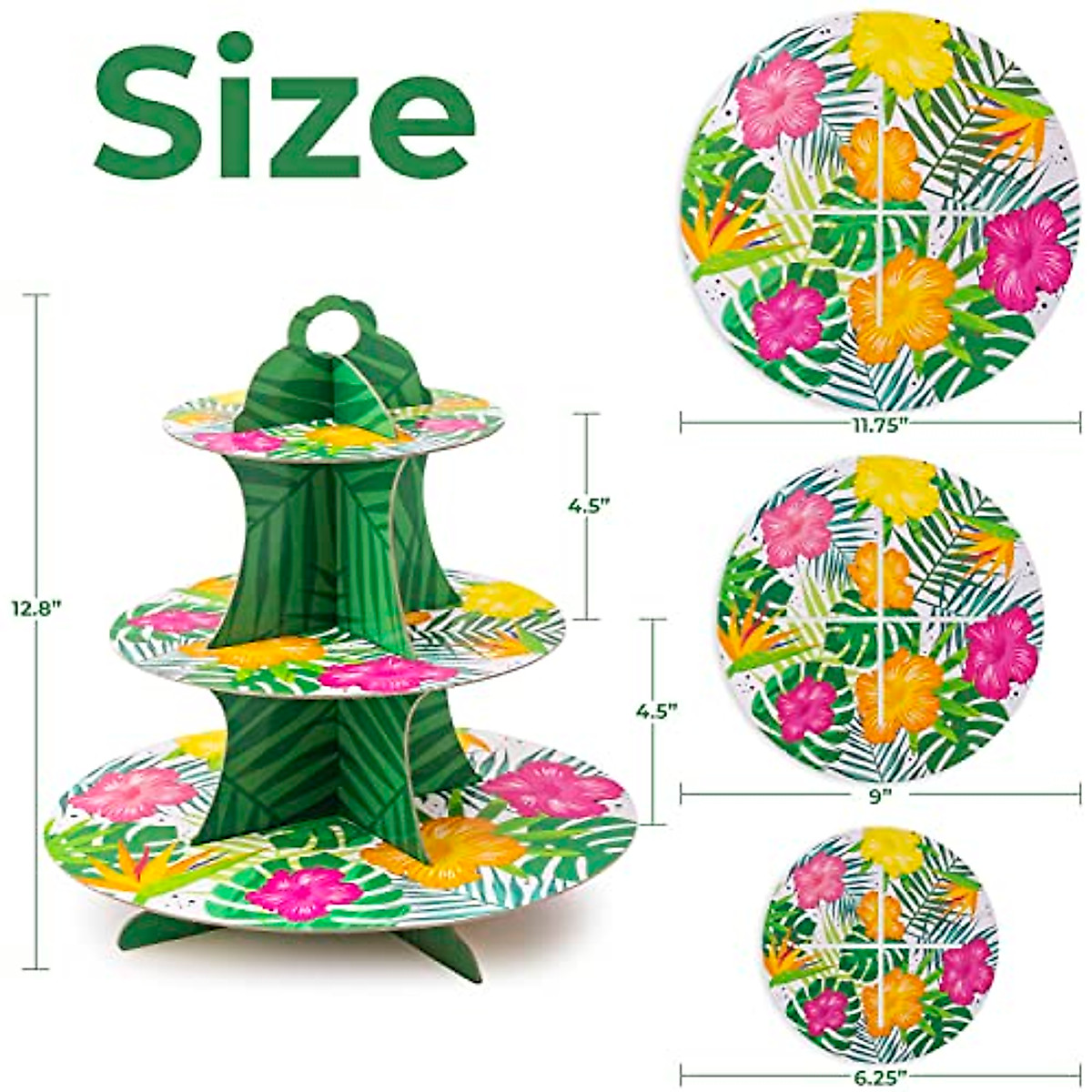 Royal Bluebonnet Tropical Cupcake Stand, 3 Tier Cupcake Stand, Hawaiian Cupcake Stand for Tropical Party Decorations, Cardboard Cupcake Stand for Birthday Party, Luau Cupcake Stand, Cup Cake Stand