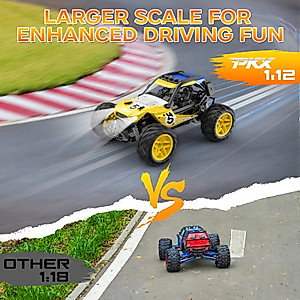 PKX 1:12 Large Remote Control Truck,12MPH (20KPH) High Speed Off-Road Monster Truck for Boys & 2 Batteries and LED Headlights, All Terrain 2.4 GHz Remote Control Car for Kids, Hobby RC Cars Toys Gifts