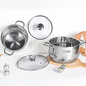 DERUI CREATION Stainless Steel Stock Pot 22CM | 4 Quart with Glass Lids Casserole Pots Induction Saucepans Soup Pot for Cooking