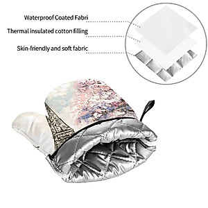 Paris Eiffel Tower Oven Mitts and Pot Holders Set of 4, Oven Mittens and Potholders Heat Resistant Gloves for Kitchen Cooking Baking Grilling BBQ