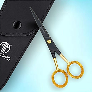 MTM PRO Professional Beard & Mustache Scissors with Mustache Comb Grooming kit For Men Beard Trimming Scissors, Small Grooming Scissors Men, Mustache & Beard Scissors (Black, Gold, 5 inches)