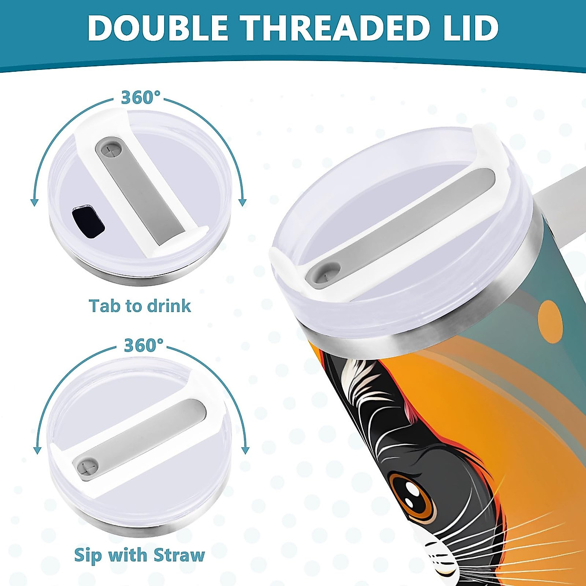 Cat Cartoon Tumbler with Handle and Straw 30-40 Lid Cup Holder Compatible for Travel Insulated Stainless Steel Cup Food Grade PP Gifts for Him Her BPA-free