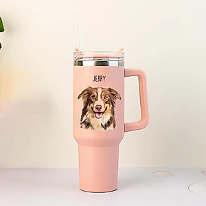 Custom Cat, Pets Photo Personalized Tumbler 40 oz Laser Engraved, Insulated Cup with Handle, Lid and Straw, Vacuum Insulated, Coffee Mug, Personalized Gifts For Cat Mom 3