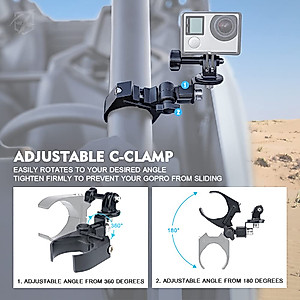 Xprite UTV C-Clamps Mounting Bracket Compatible with GoPro Fits 1.75" - 2 Inch Roll Bar Cages Mount, Heavy-Duty Aluminum Outdoor Camera Holder Brackets for Off-Road SXS RZR Can-Am Rollcage - 1 Pc