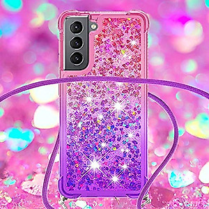 CCSmall Samsung Galaxy S21 Plus Case with Strap Crossbody,Gradient Quicksand Bling Sparkle Flowing Liquid Floating with Neck Cord Lanyard Strap Cover Case for Samsung Galaxy S21 Plus Pink Mauve LSGS