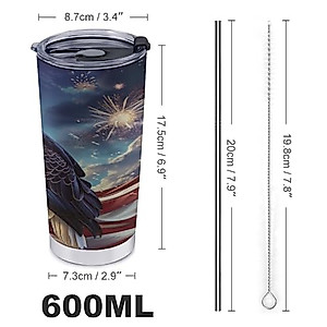 zxxpensy 20 Oz Tumbler Travel Cup Bald Eagle Water Bottle, Stainless Steel Vacuum Insulated Coffee Mug with Straw Lid And Cleaning Brush