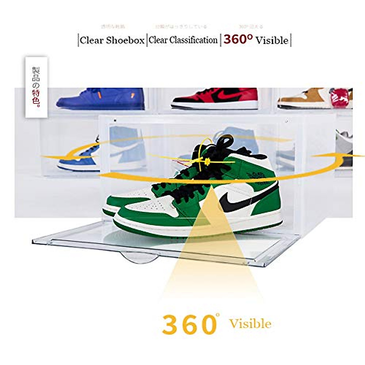 AOTENG STAR Storage Shoes Box Womens Mens Sneaker Box Plastic Foldable Stackable Shoe Container Clear Closet Shelf Shoe Organize -3 Pack