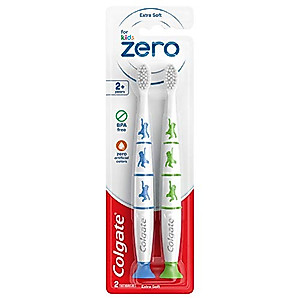 Colgate Zero Kids Toothbrush with Extra Soft Bristles and Suction Cup Holder, BPA Free - 2 Count
