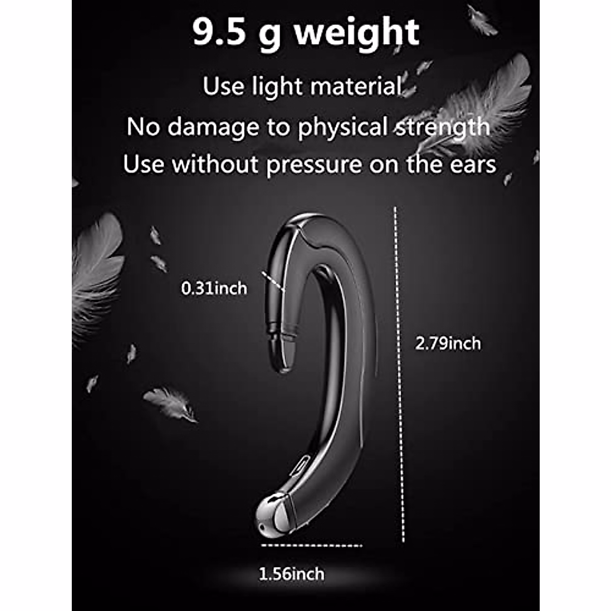 Wireless Bluetooth Headphone, Painless Wearing Headset with Mic for Cell Phone, Non Ear Plug Non Bone Conduction Ear Hook Earbuds, Lightweight, Waterproof Earpiece for Business/Office/Sports (Black)