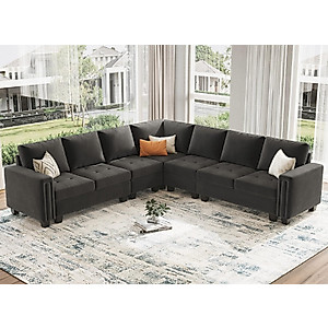 Belffin Modular Velvet Sectional L Shape Sofa Couch Oversized Convertible Sectional Sofa Couch with Reversible Chaise for Living Room Grey