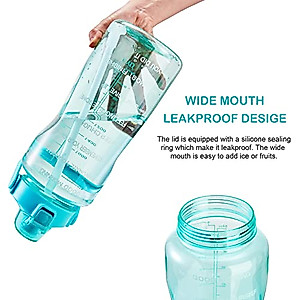 EYQ 64oz Leakproof Free Drinking Water Bottle with Motivational Time Marker BPA Free for Fitness, Gym and Outdoor Sports (Mint Green)