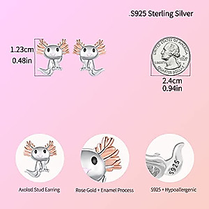 925 Sterling Silver Axolotl Earrings for Women - Axolotl Stud Earrings Animal Hypoallergenic Studs Mexican Salamander Earring, Cute Jewelry Birthday Presents for Daughter