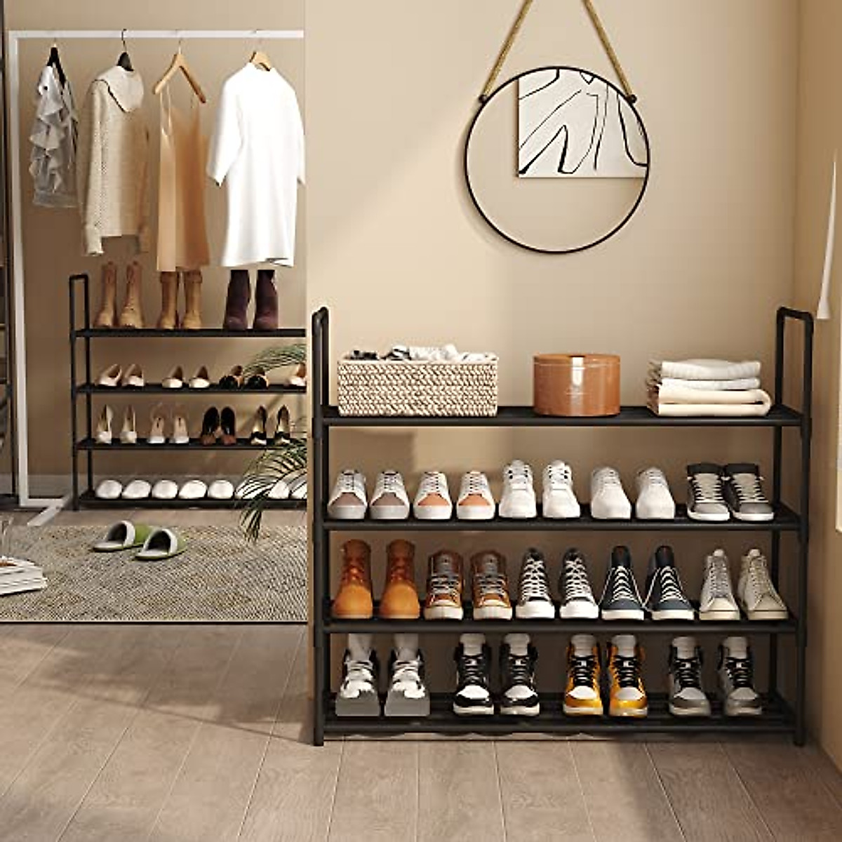 HOMEFORT 4-Tier Shoe Rack, Metal Shoe Tower,20 Pairs Shoe Storage Shelf, Entryway Stackable Shoes Organizer with 4 Tiers Metal Shelves, For Closet, Hallway, Entryway, Black