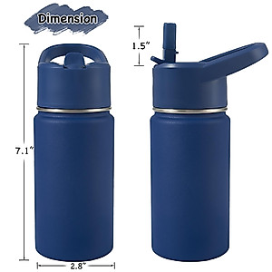 Fijinhom 12oz Kids Water Bottle for School Boys&Girls, Leak-Proof Toddler Water Bottle, Stainless Steel Vacuum Insulated Bottle with Straws Lids, Navy blue