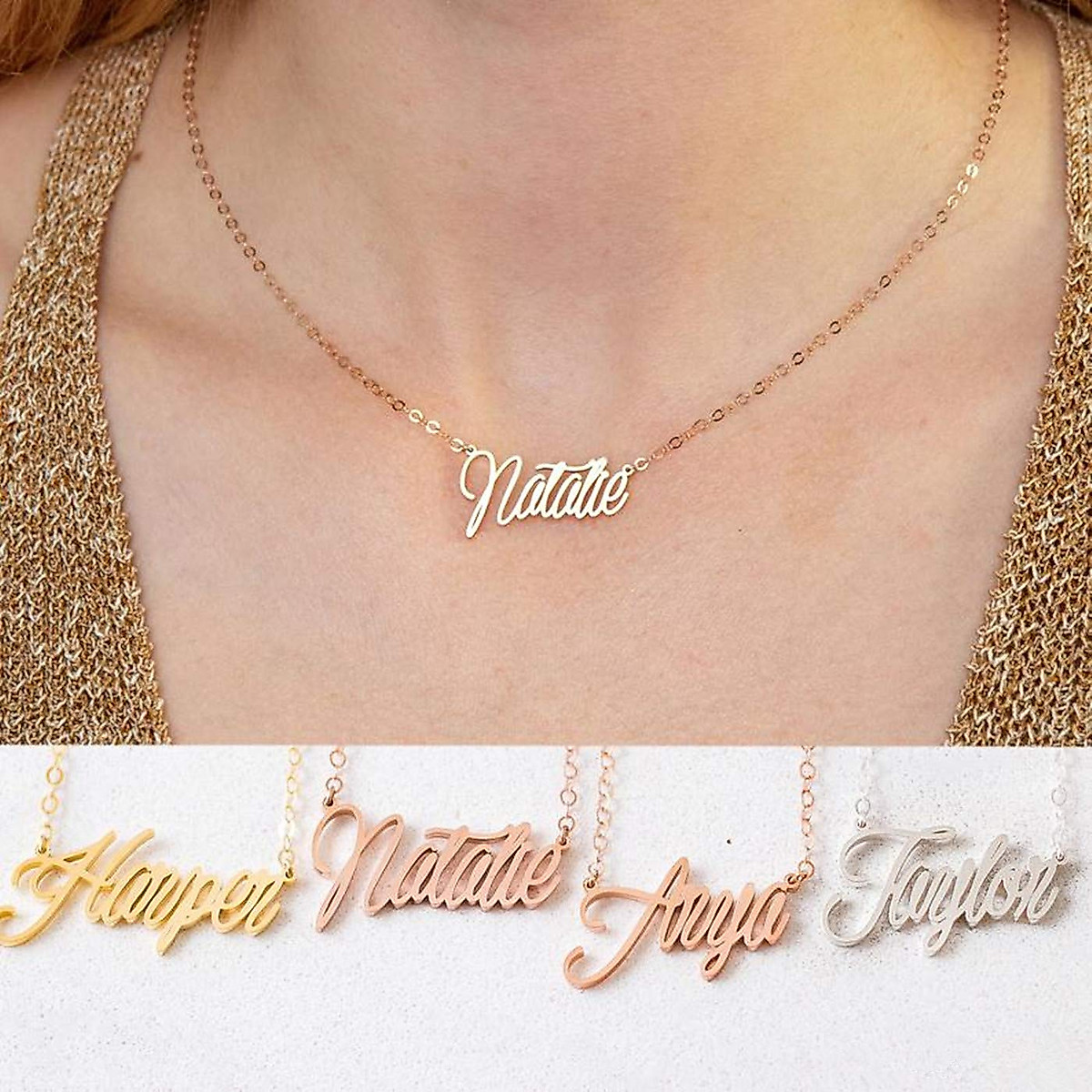 Flowshey Custom Name Necklace Personalized Gift Necklace 18K Gold Plated Nameplate Jewelry for Women