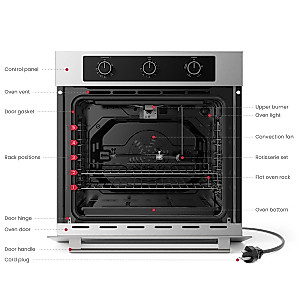 GASLAND 24 Inch Gas Wall Oven, Pro GS606MS Natural Gas Wall Oven, Built-in Single Wall Oven, with Bake Broil Rotisserie Functions, Built-in Timer and Convection Fan, 120V Cord Plug, Stainless Steel