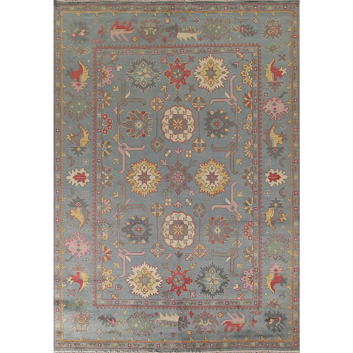 Transitional Collection 9 x 12 Oushak Area Rug, Floral/Geometric Wool Carpet for Home Décor, Living Room, Dining Room, and Bedroom