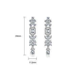 White Gold Plated Rectangle Square Shaped Crystal Wedding Bridal Bridesmaid Clear Cubic Zirconia Stud Dangle Earrings Fashion Jewelry for Women
