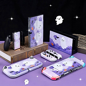 BelugaDesign Ghost Switch Skin | Halloween Spooky Cute Anime Cartoon Pastel Sticker Wrap Vinyl Decal | Kawaii Gothic Kids Girls Japanese l Compatible with Nintendo Switch (Switch Lite, Purple)