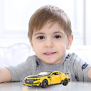 BDTCTK Camaro Bumblebee Car Model Toy 1/32 Zinc Alloy Casting Pull Back Car Sound and Light Toys for Kids Boy Girl Gift (Yellow)