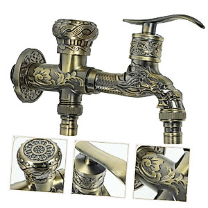 ABOOFAN 2pcs Bathroom Sink Double Head Faucet Antique Kitchen Faucet Spigot Bath Faucet Cold Water Faucet Bathroom Faucet Vanity Sink Faucet Mouth tap Hose Cold Alone Zinc Alloy