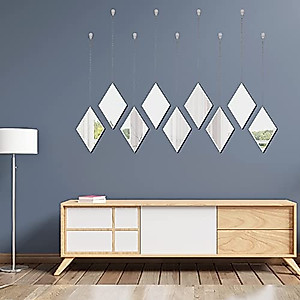 LYLDACER Yanliff Diamond Shape Decorative Wall Mirror.Set of 3,Hanging Chain Frameless Mirror. 8X13inches,Small Decor Mirror.