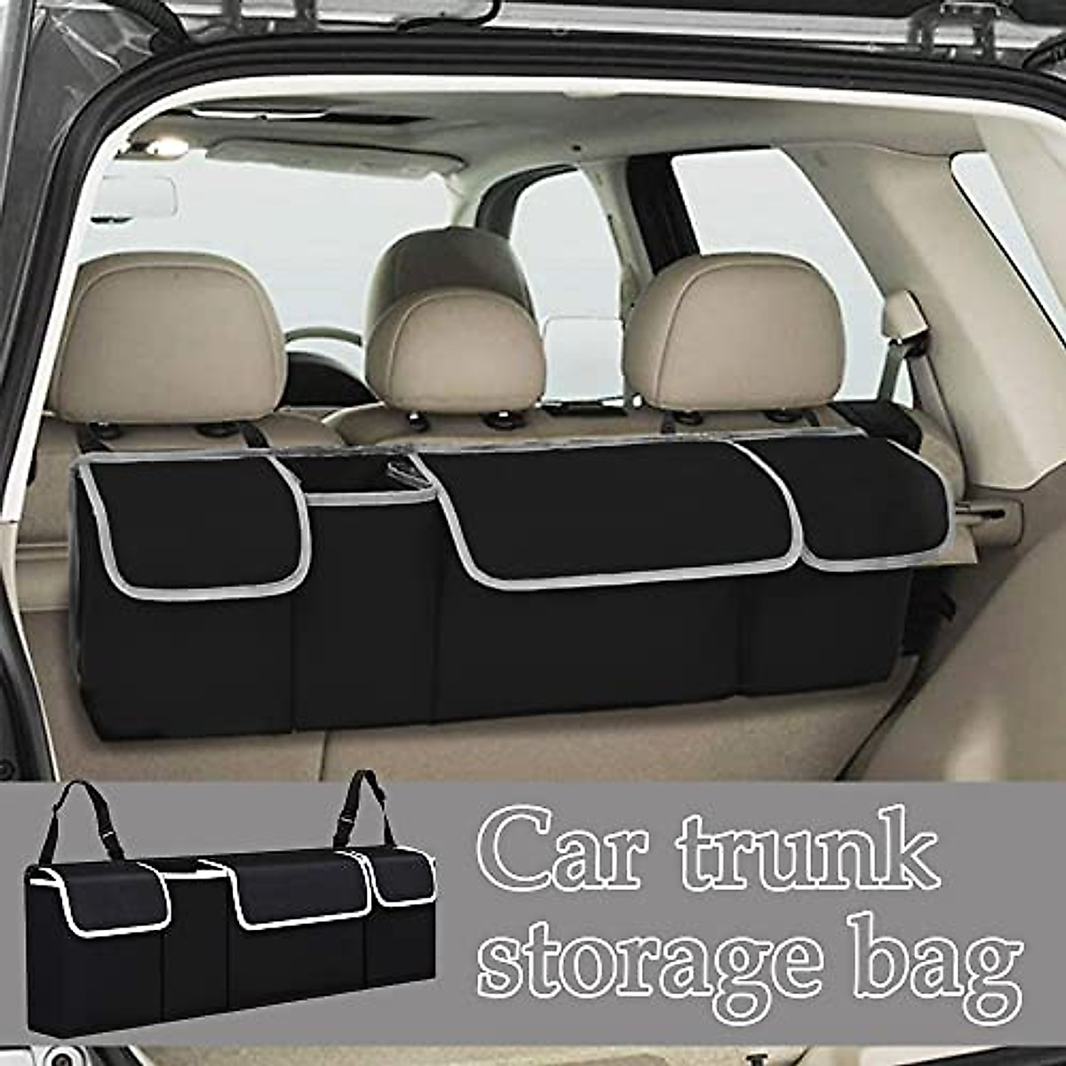 ASUBHA Car Trunk Organizer and Storage, Car Trunk Organizer, Folding Car Trunk Organizer, Collapsible Cargo Storage Bag with 4 Pockets, Backseat Hanging Organizer for SUV, Truck, MPV