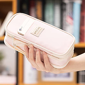 EASTHILL Big Capacity Pencil Case Large Pencil Pouch Stationery Pen Bag for Teen Girls-Pink