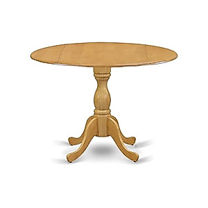 East West Furniture DMVA3-OAK-C 3 Piece Kitchen Table Set for Small Spaces Contains a Round Dining Table with Dropleaf and 2 Linen Fabric Dining Room Chairs, 42x42 Inch, Oak