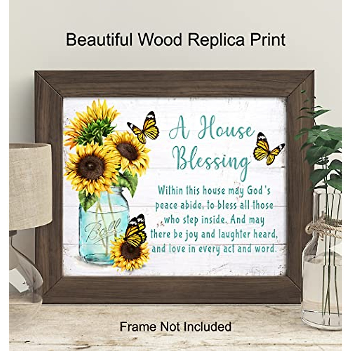House Blessing - Religious Housewarming Gifts for Women - Christian Wall Art - Rustic Country Sunflower Butterfly Wall Decor - Blessed Wall Art - Inspirational Wall Decor - Bible Verses Wall Decor