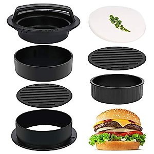HAHAYOO 3 in 1 Stuffed Burger Press Patty Maker Rings Molds Kit, Non Stick Stuffer Hamburger Press Patty Maker - with 100 Pcs Wax Hamburger Patty Paper, Sausage Patty Press for Slider/Pattie/Grilling