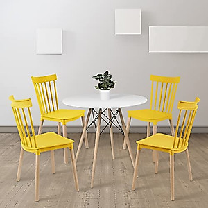 Simpol Home DSW Armless Modern Plastic Chairs with Wood Legs for Living, Bedroom, Kitchen, Dining,Lounge Waiting Room, Restaurants, Cafes, Set of 4, Yellow