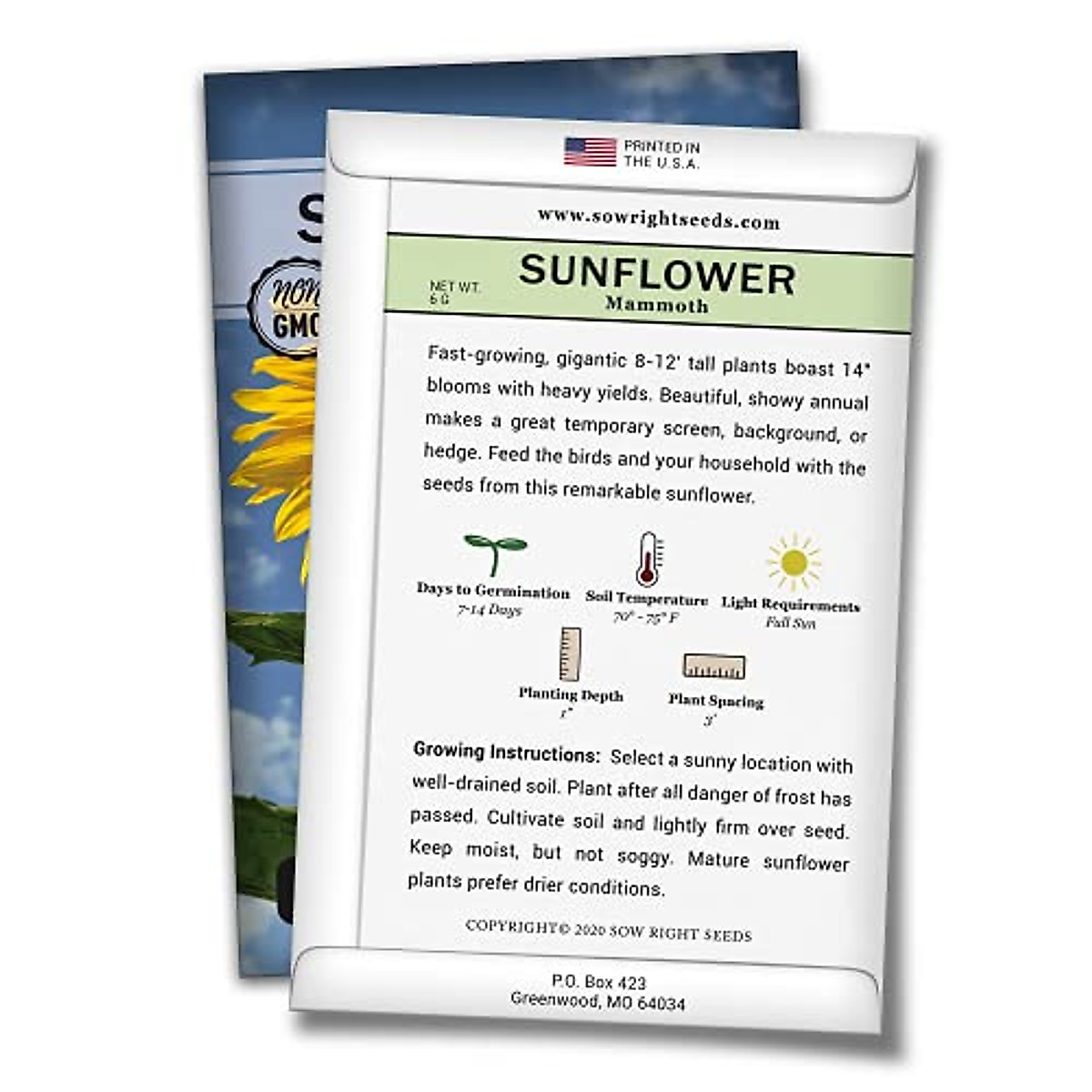 Sow Right Seeds - Sunflower Garden Seed Collection for Planting Outdoors - Large Individual Packets of Mammoth Sunflower and Sunflower Mix. Non-GMO Heirloom Seed to Grow - Wonderful Gardening Gift