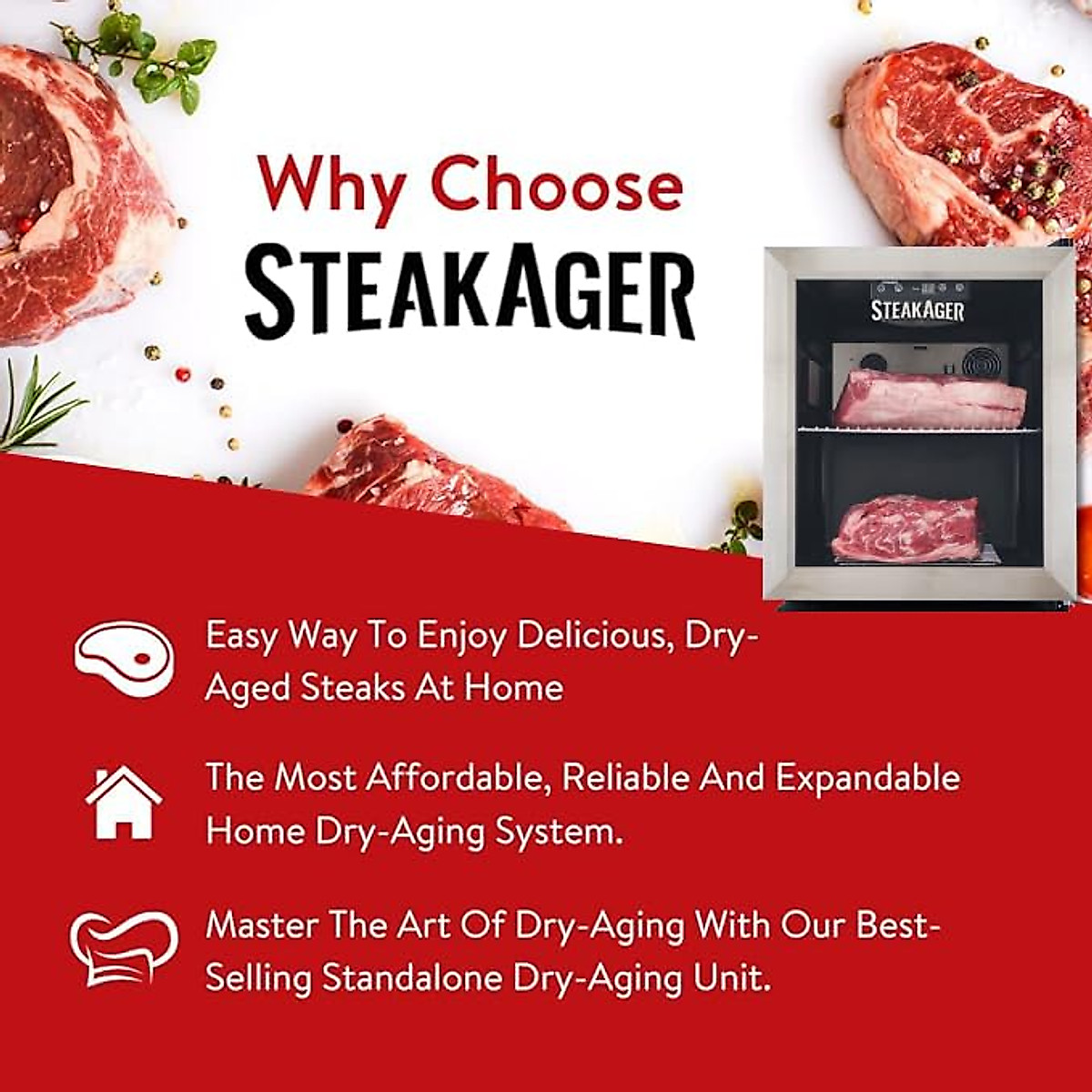 SteakAger PRO 20 Starter Pack - Home Beef Dry Aging Refrigerator, Enjoy Dry-Aged Steak Perfection at Home, Black and Stainless Steel with 20Lbs Capacity