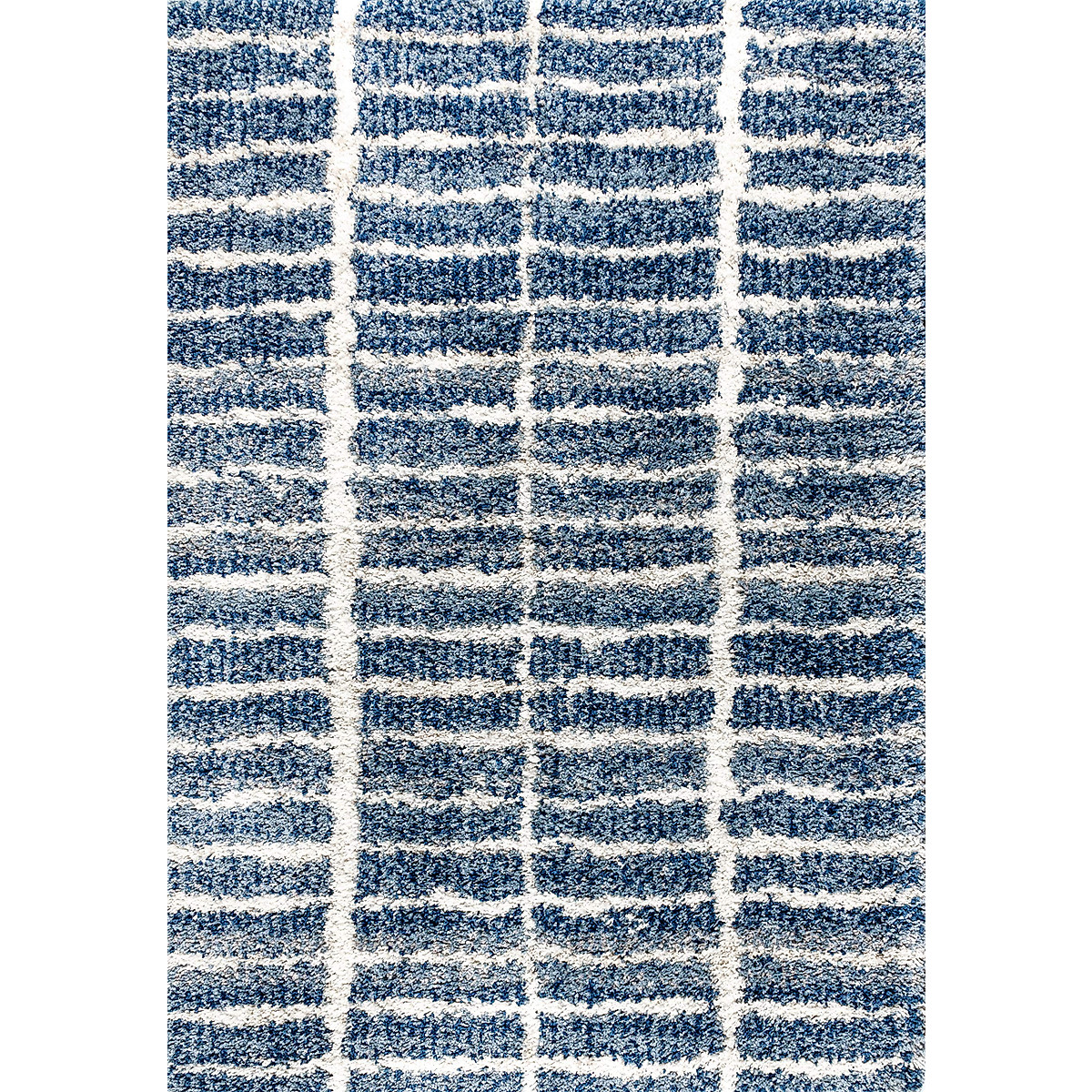 JONATHAN Y MBS101B-3 Merida Stacked Grid Shag Indoor Area -Rug Bohemian Modern Glam Easy -Cleaning Bedroom Kitchen Living Room, 3 X 5, Indigo Blue/Ivory